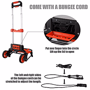 APOXCON Folding Shopping Cart with Removable Waterproof Bag and Bungee Cord, Heavy Duty Push Cart with Mute Wheels, Portable Hand Truck for Shopping, Groceries, Travel and Office Use