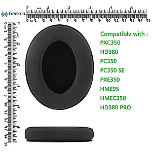 Geekria Comfort Velour Replacement Ear Pads for Sennheiser HD380, HD380 Pro, PXC350, PC350, PC350 SE, PXE350, HME95, HMEC250 Headphones Ear Cushions, Headset Earpads, Ear Cups Repair Parts (Black)