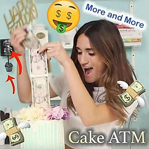 LEBERY Cake Money Box, Money Pulling Cake Making Mold, Money Cake Dispenser Box, Cake Money Kit With Happy Birthday Cake Topper Cake ATM Money Box for Birthday Graduation Party Cake Decoration