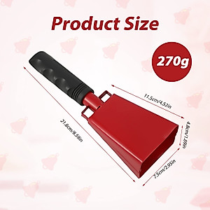 1pc Cow Bell Noise Maker, Cowbell with Handle for Sporting Events Football Game Cheering Bells Large Solid School Bells Hand Call Bell (Red)