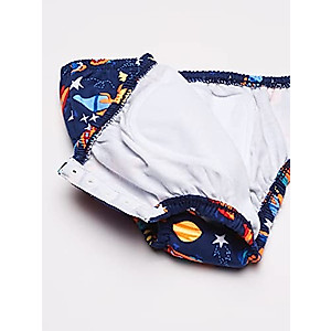 Swim Time Boys' Reusable Swim Diaper UPF 50+ with Side Snaps, Navy Space/Rocketships, Medium