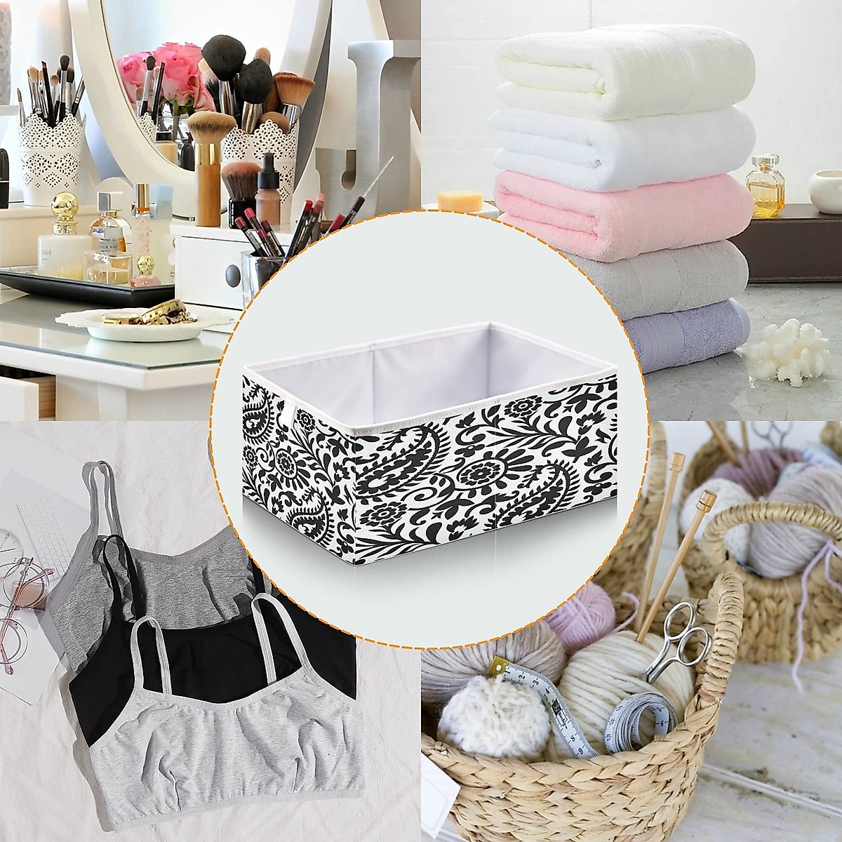 Blueangle Black and White Pattern Rectangle Storage Bin, 15.8 x 10.6 x 7 in, Large Collapsible Organizer Storage Basket for Home Décor（42）