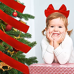 2 Rolls 2.5 Inch 10 Yards Christmas Velvet Ribbon Single Face Christmas Plain Velvet Ribbon for Gift Wrapping Crafts Christmas Wreath Tree Decor (Red)