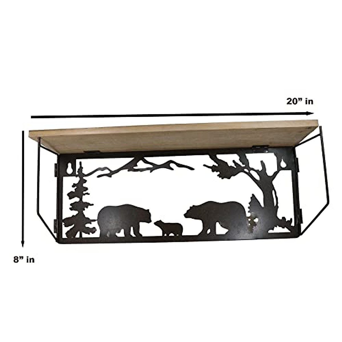 Ebros Gift Forest Woodlands Rustic Black Bear Family Metal Cutout Art Wall Hanging Floating Wood Shelf 20" Wide Rustic Bears Decorative Cabin Lodge Country Mountain Western Homes