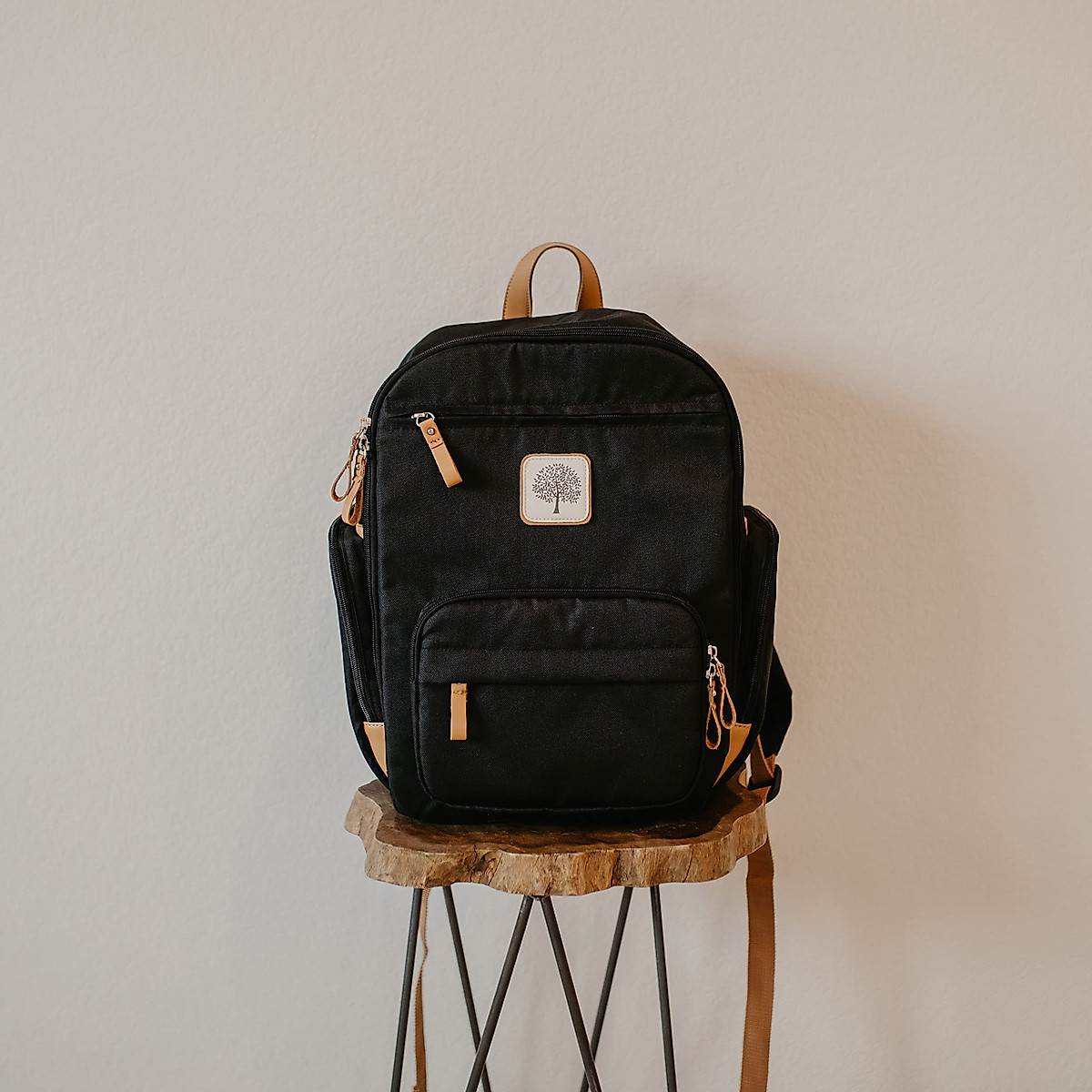 Parker Baby Diaper Backpack - Full Zip Diaper Bag with Insulated Pockets - Black