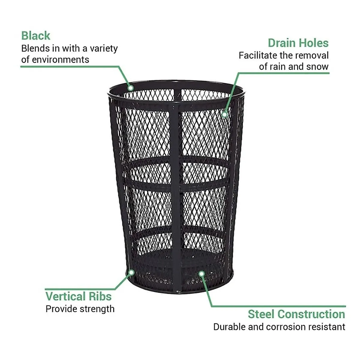 Rubbermaid Commercial Products Durable Street Metal Trash Can, 45-Gallon, Black, Large Waste Container for Outdoor Public Areas/City Streets/Parks/Beaches/Boardwalks
