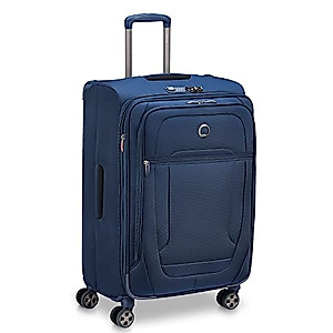 DELSEY PARIS Helium DLX Softside Expandable Luggage with Spinner Wheels, Navy Blue, Checked-Medium 25 Inch