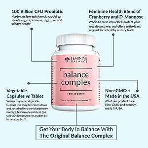 Balance Complex 17-in-1 Vaginal Health 100 Billion Probiotics for Women pH Balance with Cranberry & D-Mannose | Promote Urinary Tract Health for Vaginal Odor & Vaginal Flora, 60 Capsules