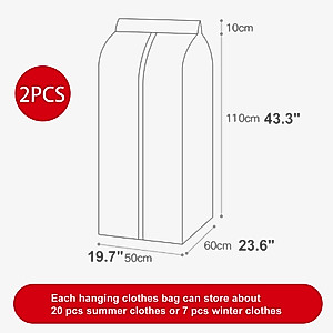 43'' Extra Large Clear Hanging Garment Bags for Closet Storage Bottom Enclosed Garment Rack Cover Sealed Wardrobe Clothes Protector for Coats, Suits, Dresses (Rack not Included), 2 Packs