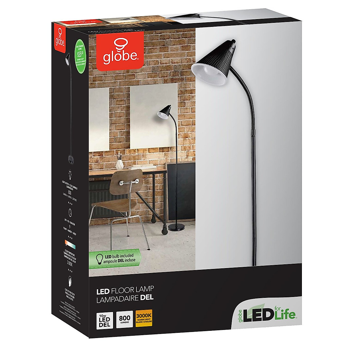 Globe Electric 12708 59" 1-Light LED Floor Lamp, Black, Matte Finish, Plastic Mesh Shade, LED Bulb Included, Floor Lamp for Living Room, Floor Lamp for Bedroom, Home Office Accessories