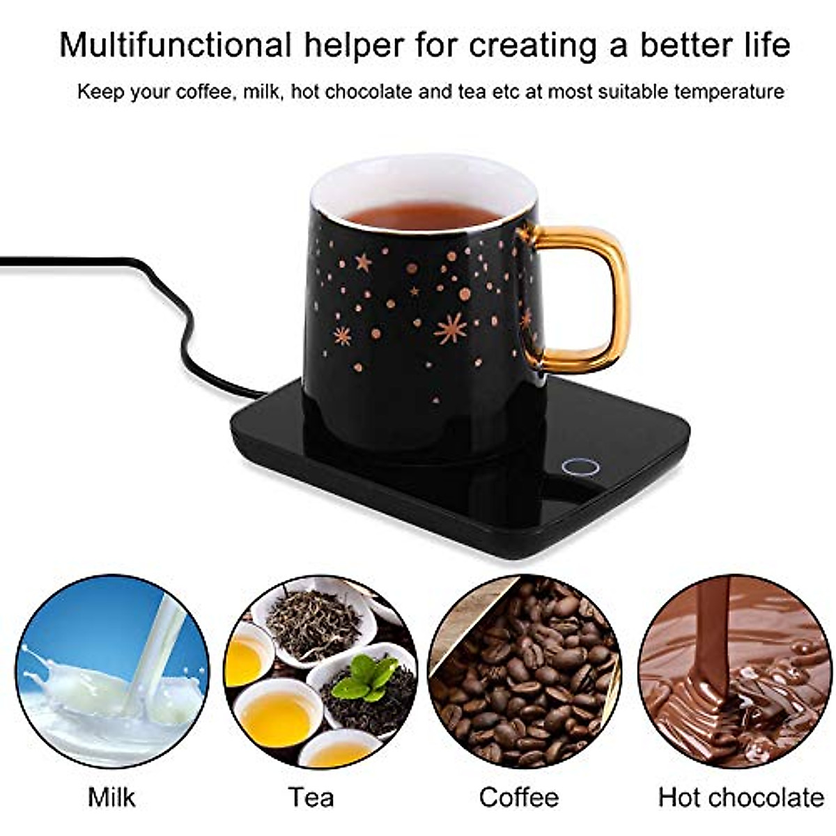 Misby Mug Warmer & Mug Set, Coffee Warmer for Desk Warmer for Desk Auto Shut Off Warmer Plate for Office Home Use, Beverage Warmers with Mug Lid for Water, Tea, Cocoa, Milk Temp Control (Include Cup)