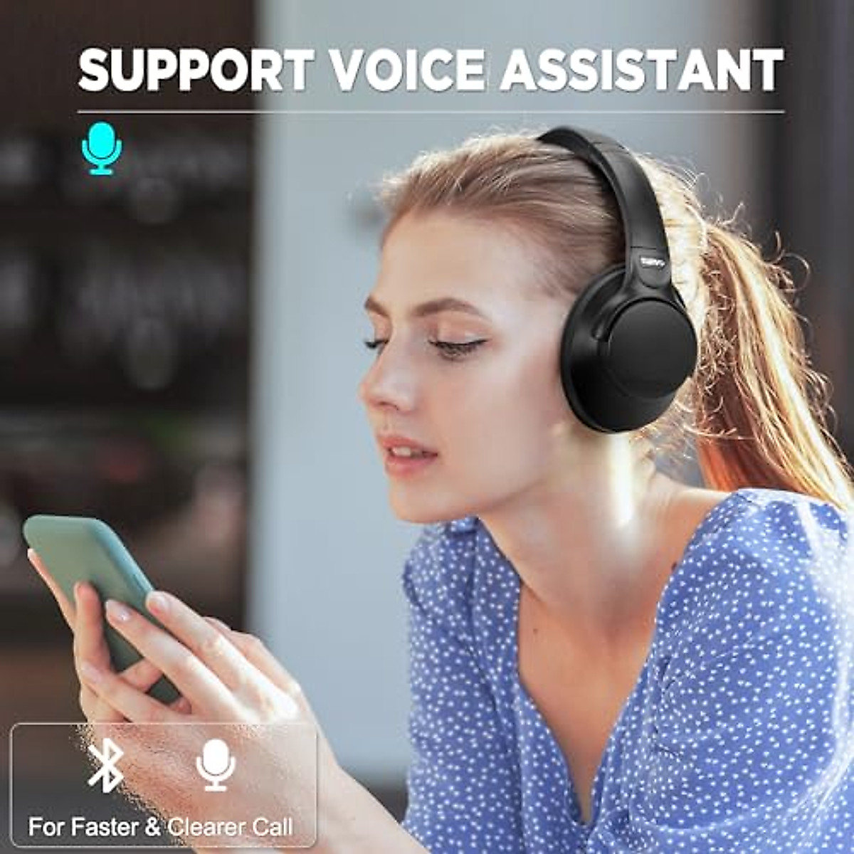 TUINYO Wireless Headphones Noise Cancelling Over Ear Bluetooth Headphones with 60H Playtime, Deep Bass Hi-Fi Stereo Sound & Comfortable Earpads for Travel, Home and Office-Black …