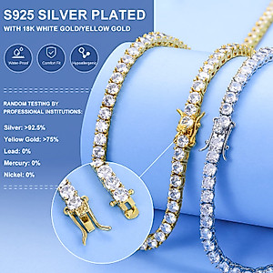 TUHE Moissanite Tennis Necklace 29.1 Carats 97 Pcs Lab Created Diamond Necklace for Men 18K White Gold Plated S925 Sterling Silver Women Necklace 4mm D Color Moissanite Necklace Thanksgiving Gift