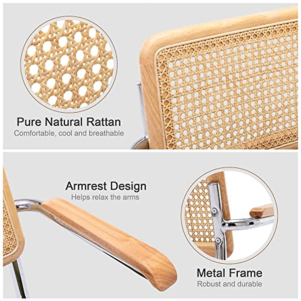 Zibeths Olive Green Dining Chairs, Cane Back Side Chairs with Armrest, Cesca Dining Chairs Set of 2, Velvet Upholstered and Chrome Legs for Dining Room, Living Room, Kitchen