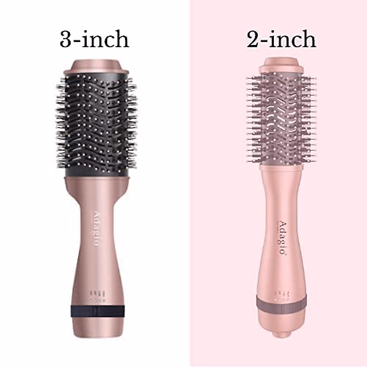 Adagio California Blowout Brush: 2-in-1 Hot Air Brush Styler and Dryer - Negative Ion Round Brush - Hair Dryer Brush with Straightener Function - Hair Styling Tools for Women… (3-inch, Rose Gold)