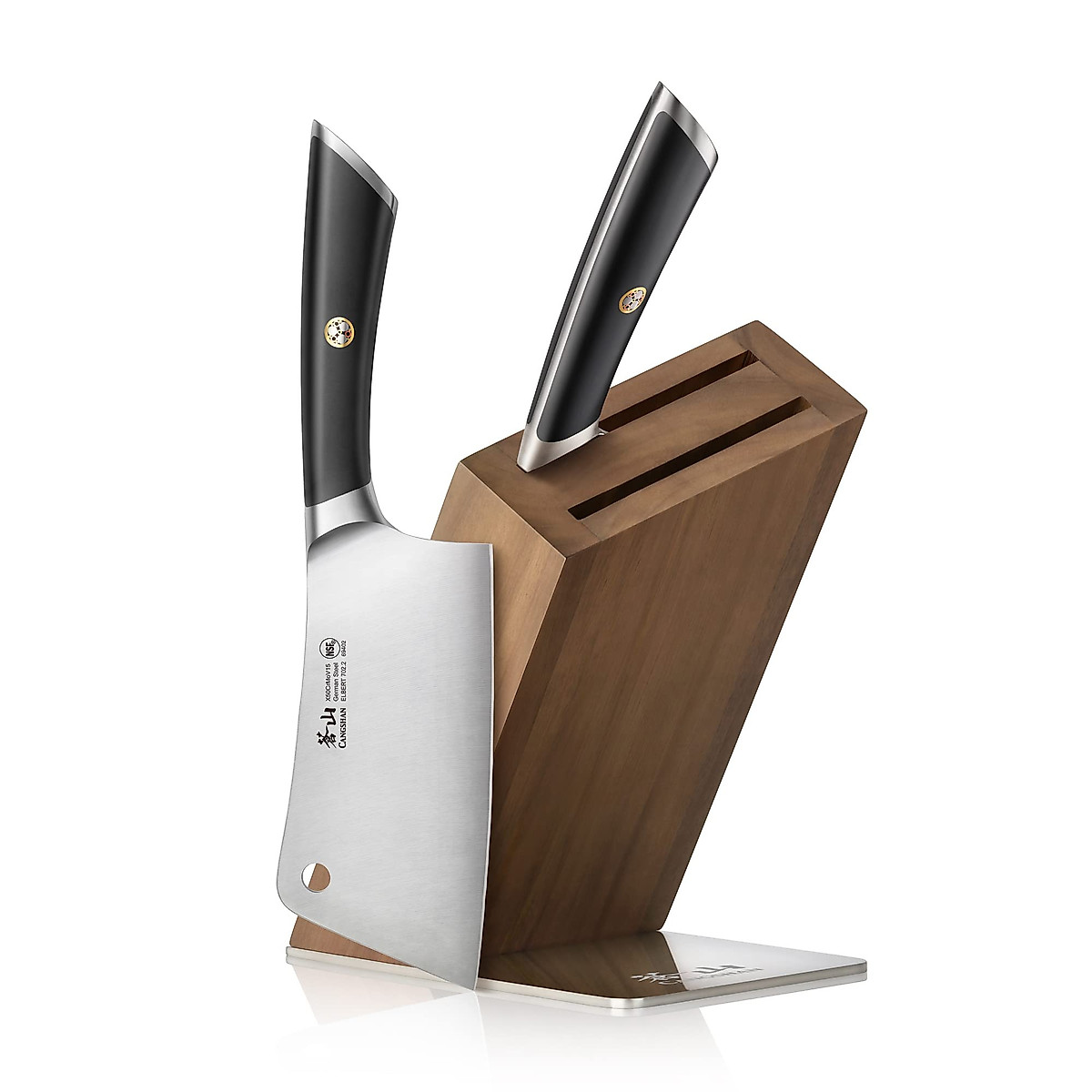 Cangshan ELBERT Series German Steel Forged Cleaver Knife Block Sets, Acacia (3-Piece, Black)