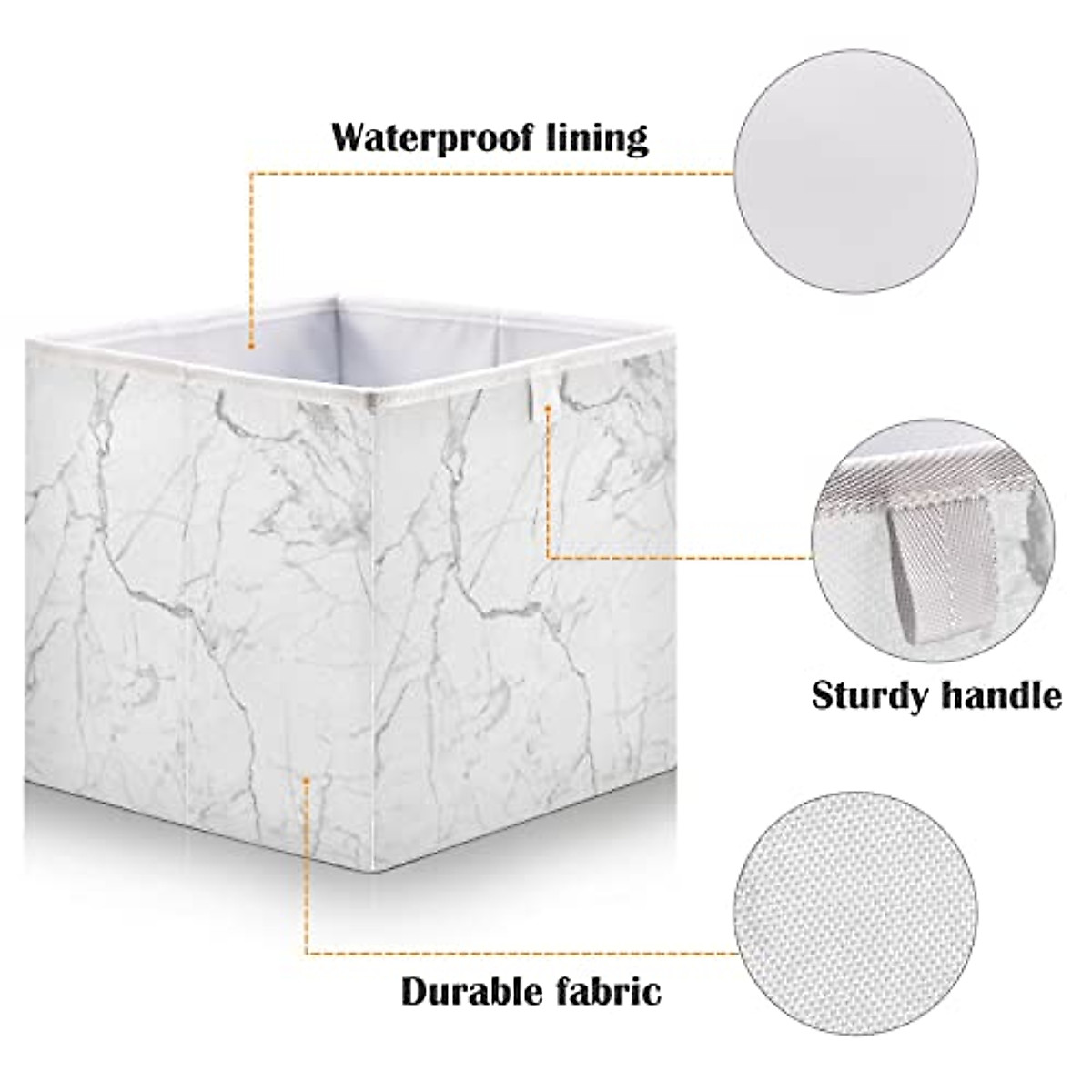 susiyo White Marble Texture Storage Bin 11x11x11inch Decorative Collapsible Fabric Storage Cubes Organizer