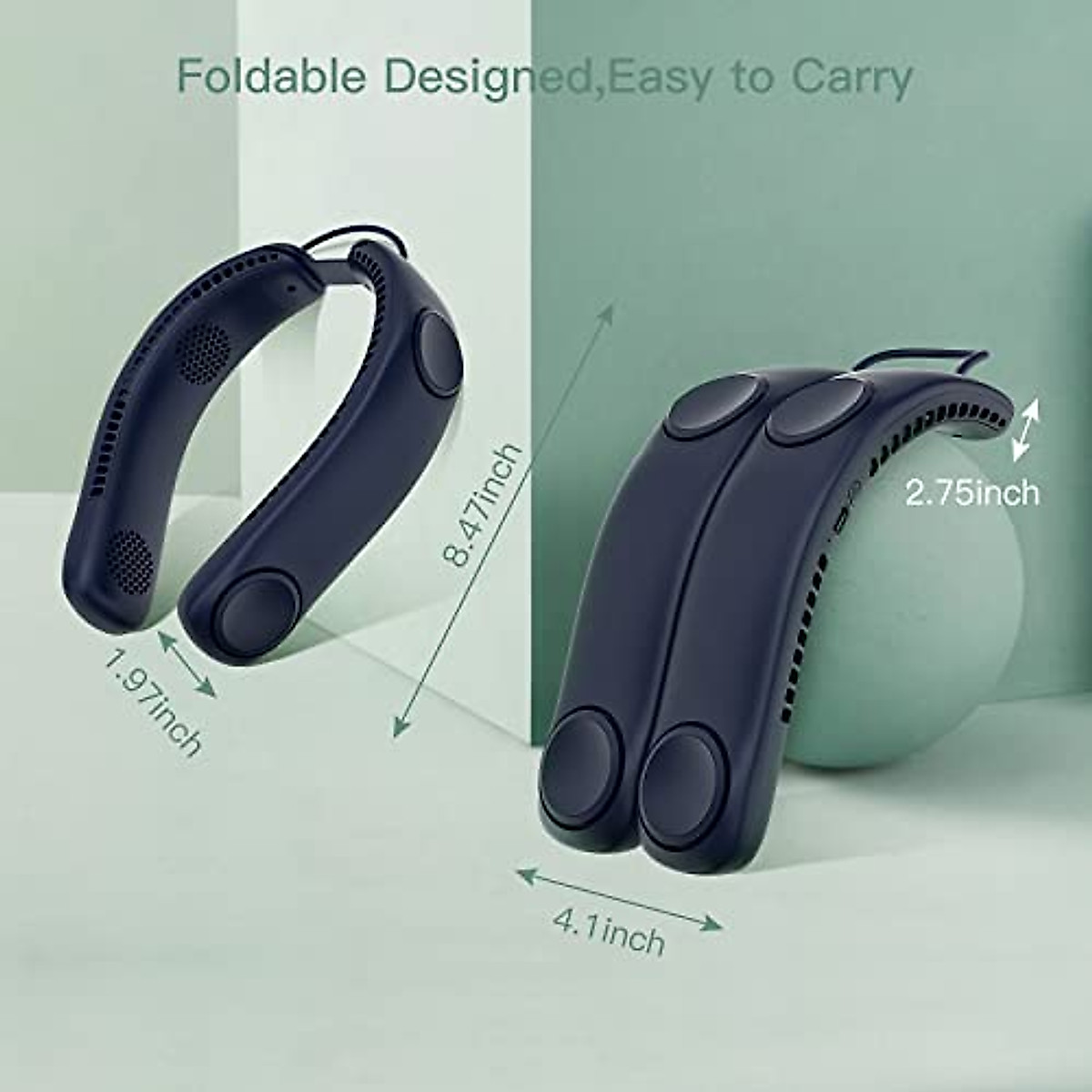 Trakxy Four Blades Foldable Neck Fan 2022 New Version, 4000 mAh Battery Powered Bladeless Neck Fan, Upgraded Four Blades Super Strong Wind Portable Fan for Outdoor Sports, Home, Office, Travel-Blue