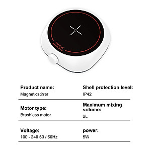 stonylab Mini Magnetic Stirrer with Stir Bar, 2L Capacity 200-1800 RPM Speed Levorotary Mini Magnetic Stirrer, Rated Power 5W, 110V