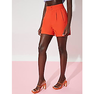 Floerns Women's Casual High Waist Wide Leg Workwear Shorts with Pockets Orange L