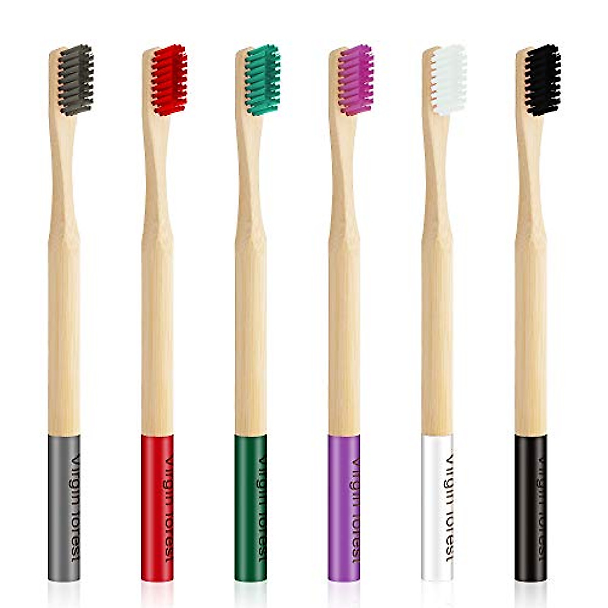 Virgin Forest 6 Pcs Biodegradable Bamboo Toothbrushes, Natural Eco-Friendly BPA-Free Toothbrushes, Best Travel Wood Toothbrush Set for Sensitive Gums
