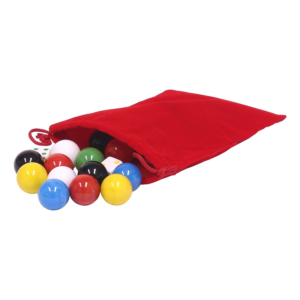 AmishToyBox.com Game Bag of 24 Extra-Large Glass Marbles (1" Diameter) and 6 Dice for Aggravation Game