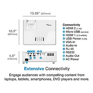 Optoma ZW400 WXGA Professional Laser Projector | Compact Design & Bright 4000 lumens | DuraCore Laser Technology, Up to 30,000 Hours | Network Control | 4K HDR Input | Quiet Operation