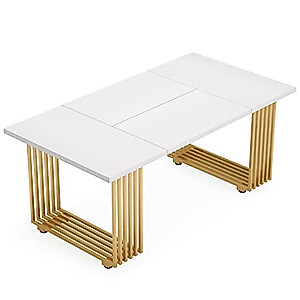 Tribesigns Modern Dining Table for 6-8 People, 70.8 Inches Long White Dining Room Table for Kitchen, Wood Kitchen Table with Gold Metal Legs, Rectangular Dinner Table for Dining Room, Family Gathering