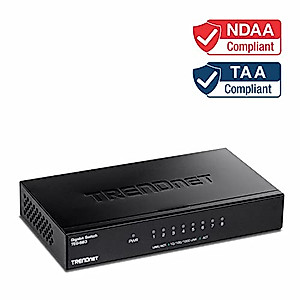 TRENDnet 8-Port Gigabit Desktop Switch, TEG-S83, 8 x Gigabit RJ-45 Ports, Ethernet Splitter, 16Gbps Switching Capacity, Fanless Design, Metal Enclosure, Lifetime Protection, Black