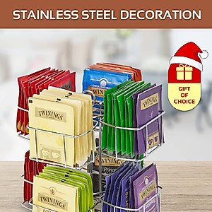 ALhom Tea Bag Organizer, Up to 80 Tea Bags Storage, 360-Degree Carousel, Tea Holder Compatible with Tea Bags, Sugar Packet for Counter, Tea/Coffee Station, Guest Room, Mother's Gift, Tea Lovers