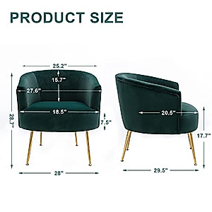 KIVENJAJA Accent Barrel Chair, Modern Velvet Upholstered Club Armchair, Arm Chairs for Living Room Bedroom Small Space Plush with Golden Metal Legs, Dark Green