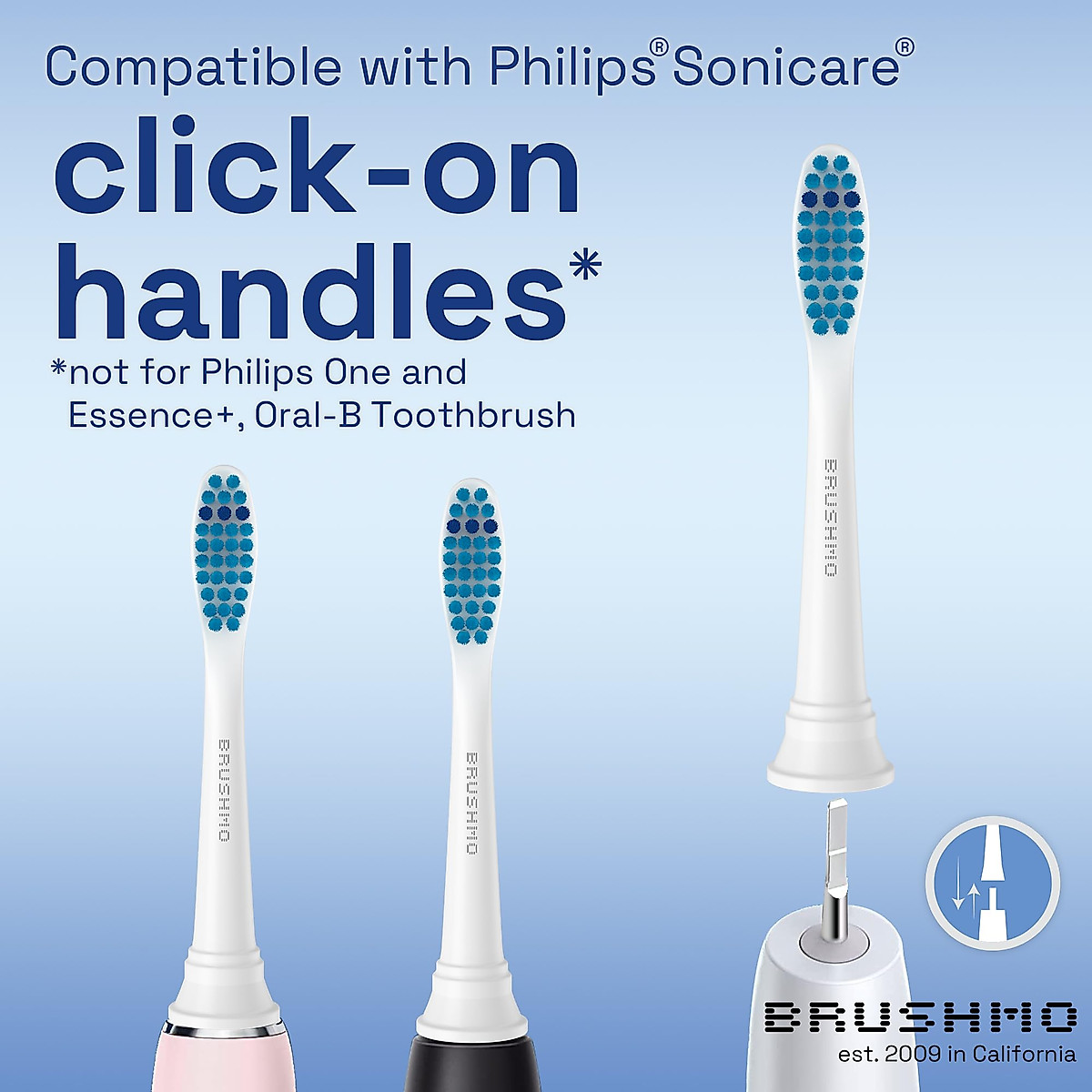 Brushmo Sensitive Extra Soft Bristle Compatible for Philips Sonicare Replacement Toothbrush Heads HX6053/64, Gentle Yet Effective Cleaning for Sensitive Teeth and Gums, White, BM658, 8pk