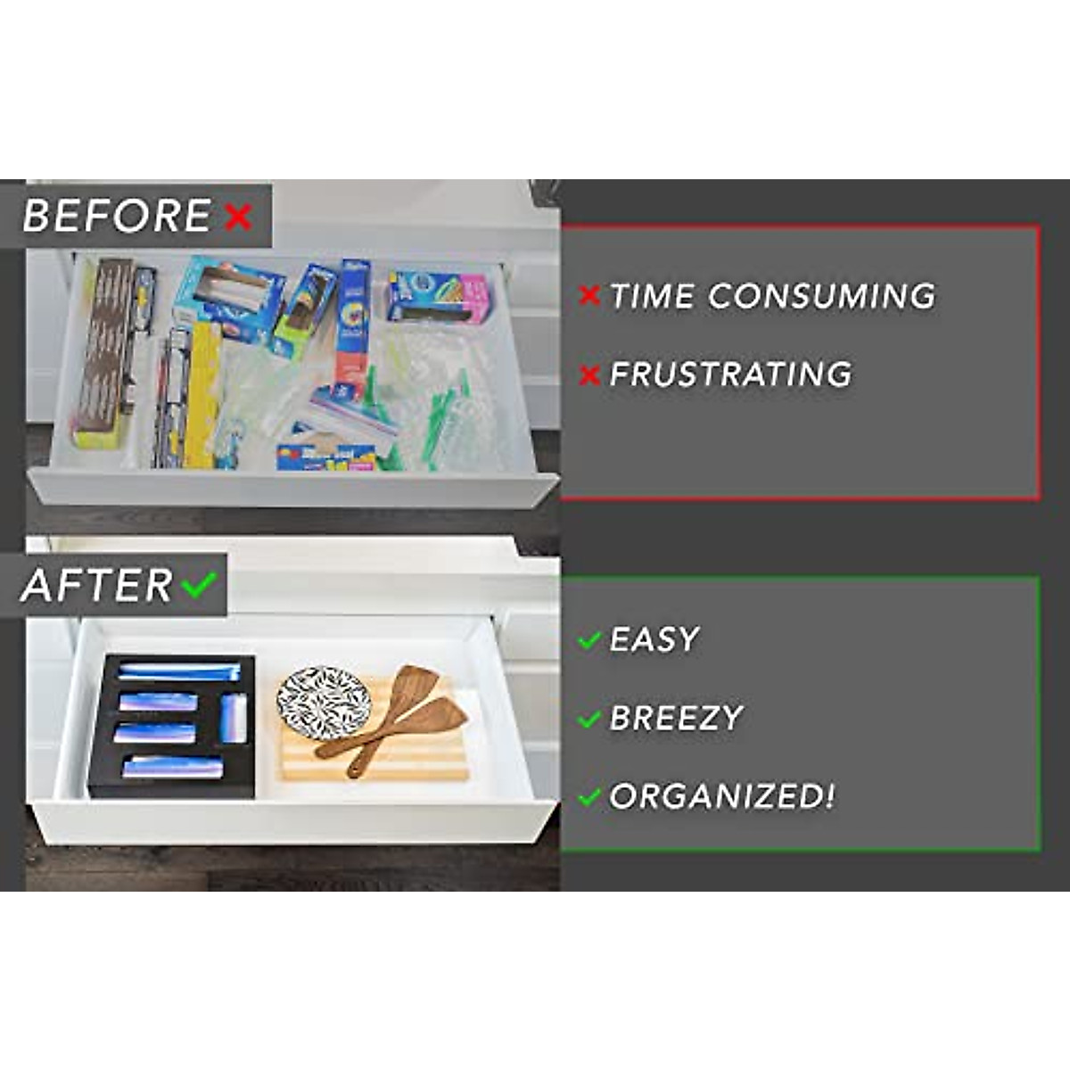 Sloane Harlow Bamboo Ziplock Bag Storage Organizer - 5-in-1 Baggie Organizer, Laser Engraved Ziplock Bag Organizer with extra Storage Slot, Ziplock Storage Bag Holder for Kitchen organization-Black