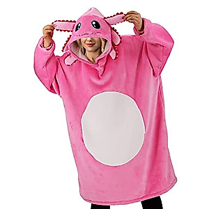 Psjtcygj Axolotl Wearable Blanket Sweatshirt Sherpa Oversized Hoodie TV-Blanket with Sleeves and Pockets for Adults Men Women Teens One Size Fits All