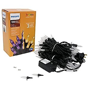 PHILIPS 100 Orange or Purple Faceted Mini Cover Halloween Decoration Lights on Black Wire - UL Listed for Indoor/Outdoor Use - 35.3' Total Length with 4" Bulb Spacing - String Lights for Halloween