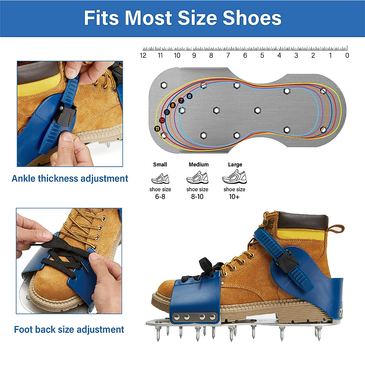 Leweio Gunite Spiked Shoes with 3/4in Short Spikes,New Upgrade Strap Design and Non-Slip Adjustable Snap for Epoxy Floor,Blue Color (Pair)