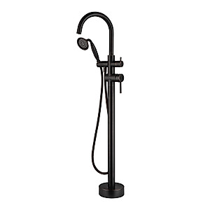 Wowkk Tub Filler Freestanding Bathtub Faucet Oil Rubbed Bronze Floor Mounted Brass Bathroom Tub Faucets with Hand Shower