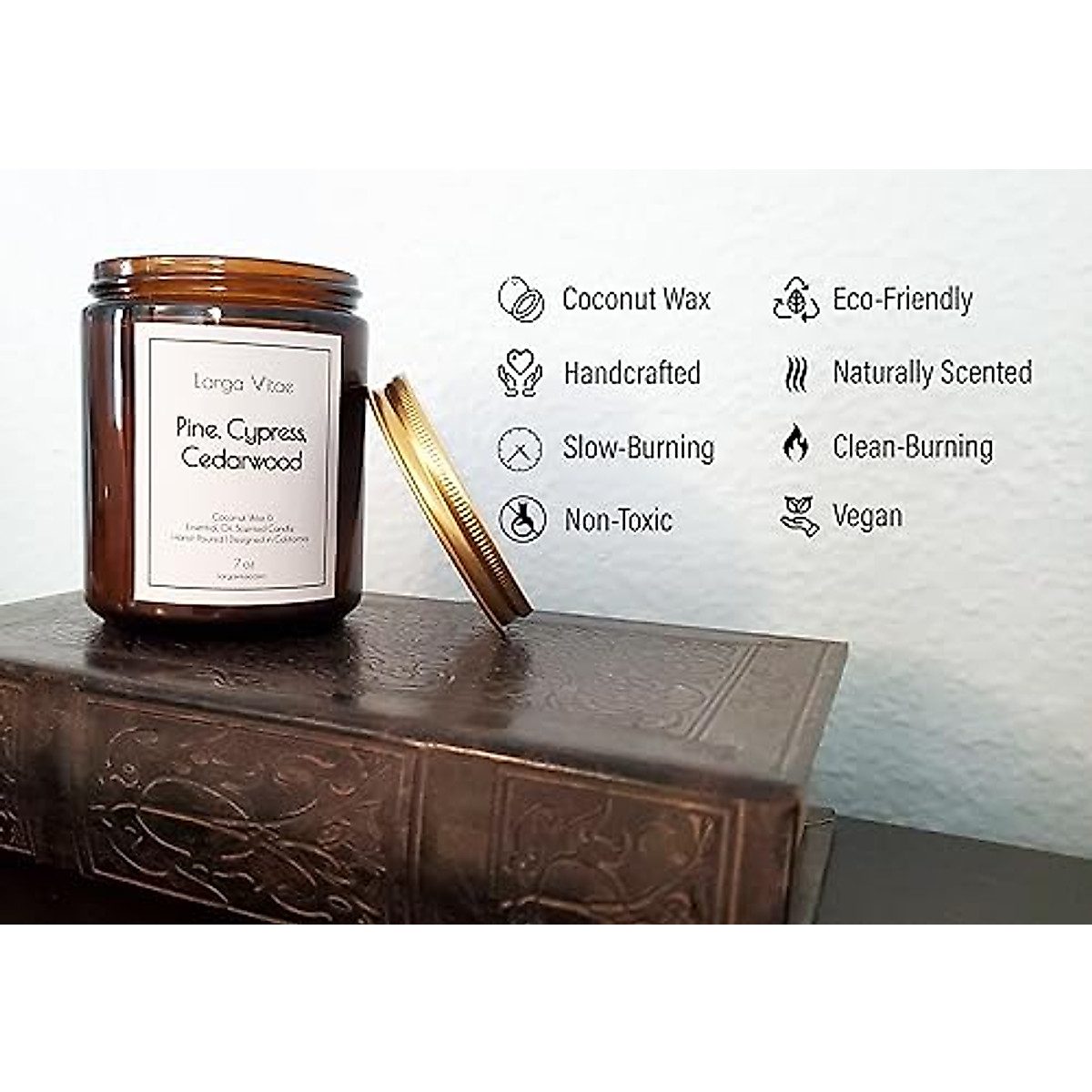 All-Natural Pine, Cypress, Cedarwood Aromatherapy Essential Oil Candle, Safe for People and Pets, Made with Pure Sustainable Organic Vegan Coconut Wax, Allergy Friendly, Non Toxic, Zero Waste