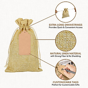 50 Pcs Burlap Gift Bags 5x8 Inch, Linen Sacks Bag with Drawstring for Gifts Candy Small Items, Reusable Jewelry Pouches for Art DIY Craft Coffee Present Wedding Favors Household Use, Brown