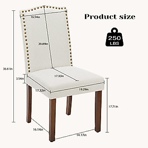 DUMOS Dining Chairs Set of 4, Fabric Dining Room Chairs, Upholstered Parsons Chairs with Nailhead Trim and Wood Legs, Kitchen Side Chair for Dining Living Room,Bedroom - Beige