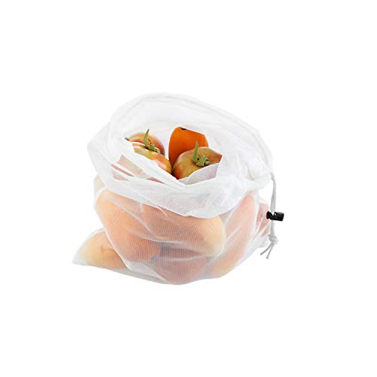 Kitchen Details 3 Pack Reusable Cotton Mesh Produce Bags | Green Living | Drawstring | Fruit and Vegetable Bags & Organizers | Good for Grocery Shopping | White