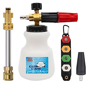 Pressure Washer Foam Cannon Snow Foam Lance & Extension Wand with 1/4” Quick Connector & 5 Spray Tips & Turbo Nozzle for Portland Husky Ryobi Greenworks Pressure Washer
