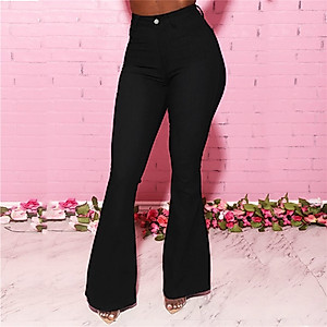 Flare Bell Bottom Jeans for Women High Waisted Stretch Wide Leg Denim Pants Classic Slimming Retro Comfy Jean (Black,Large)