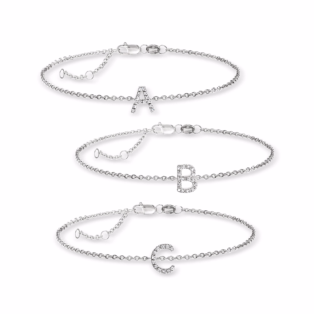 Ross-Simons RS Pure M - Diamond-Accented Initial Bracelet in Sterling Silver. 7 inches