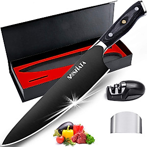 MOSFiATA 8 inch Chef's Knife & 8 inch Tatanium Plated Chef's Knife & 7 inch Santoku Knife