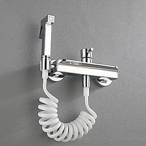 Bidet Sprayer Kit for Toilet Chrome Wall Mounted Bidet Attachment Faucet Single Handle Hot and Cold Bathroom Toilet Bidet Mixer Spray Kit,Shower Hose