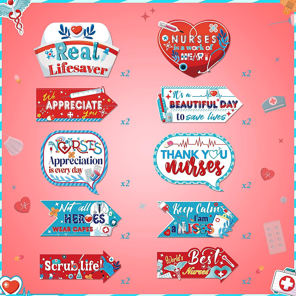 HOWAF 20 Pieces Nurse Appreciation Week Party Yard Signs, Thank You Nurses Party Decorations Yard Welcome Sign for RN Graduation Party, Happy National Nurses Week Party Supplies for Indoor Outdoor