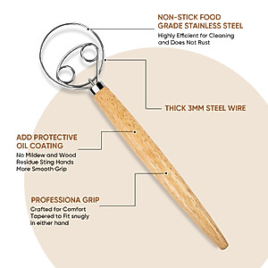 Danish Dough Whisk - Bread Whisk, Dutch Whisk for Dough, With Dough Scraper Bread Cutter, Bread Lame Dough Scoring Tool + 5 Blades and Case, Bread Making Tools