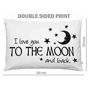 EKOBLA Throw Pillow Cover I Love You to The Moon and Back Letter Handwritten Doddle Design Stars Black White Decor Lumbar Pillow Case Cushion for Sofa Couch Bed Standard Queen Size 20x30 Inch