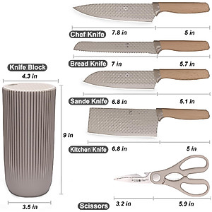 Kitchen Knife Set, KoudHug Knife Set with Universal Knife Block 6-Pieces, Professional Chef Knife Set for Home and Kitchen, Anti-Rust Stainless Steel Knife for Best Cooking Knife Set (Grey)